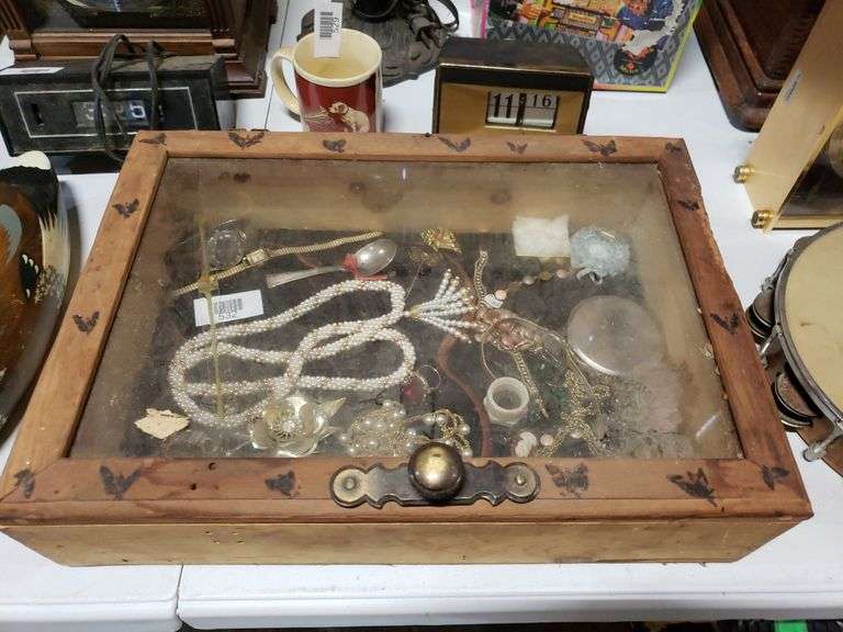 Vintage Display Box With Contents To Include Vintage Costume Jewelry ...