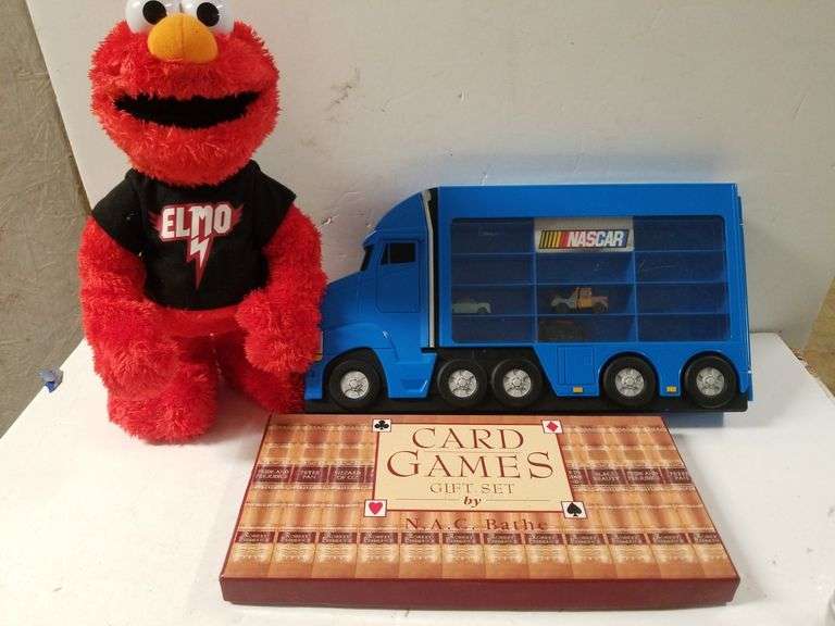 Elmo Doll, Nascar Carrying Case, Card Game Gift Set - Trice Auctions