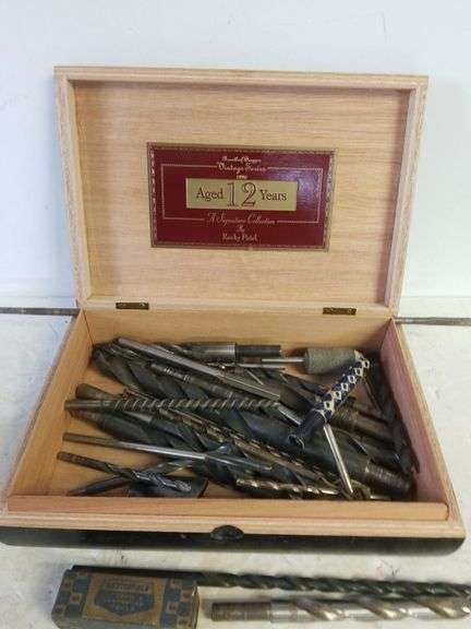 Assorted Drill Bits In Wood Cigar Box - Trice Auctions