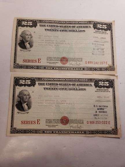 (2) Vintage Series E Savings Bonds - Dated Sept & Oct 1949 - Trice Auctions
