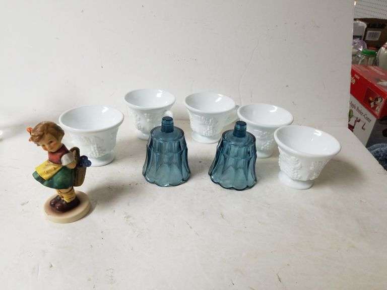 Misc Homegoods, Cups (5), Blue Globes & Girl Figurine - Trice Auctions