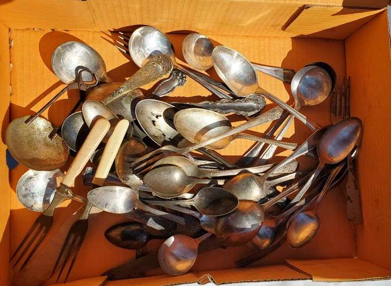 Vintage Mixed Silver Like Flatware & 2 Bone Handled Forks - Trice Auctions