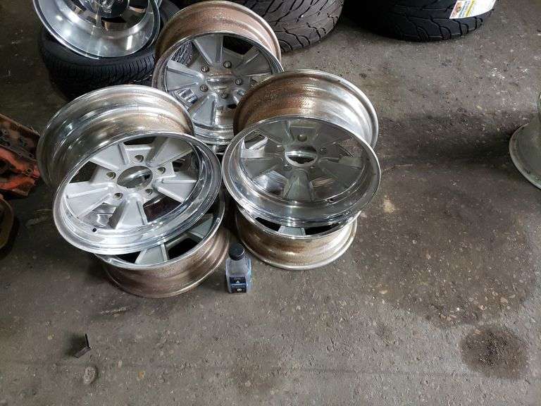 6- 5 Lug Steel Chrome Wheels With Aluminum Center Sections - Trice Auctions