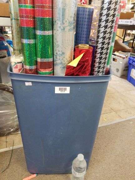 Trash Can With Christmas Wrapping Paper - Trice Auctions
