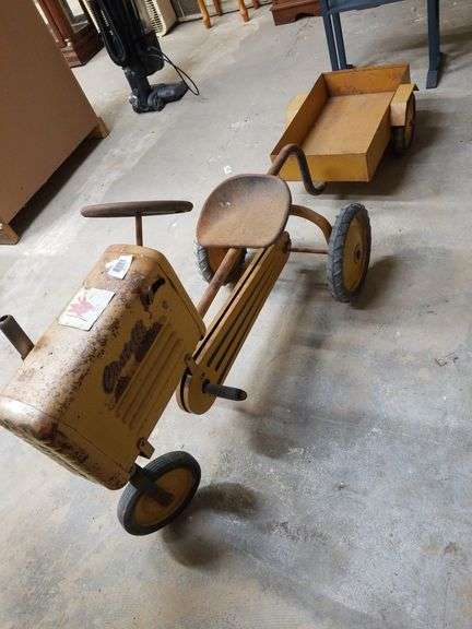 Antique Castelli Metal Toy Pedal Tractor With Wagon - Trice Auctions
