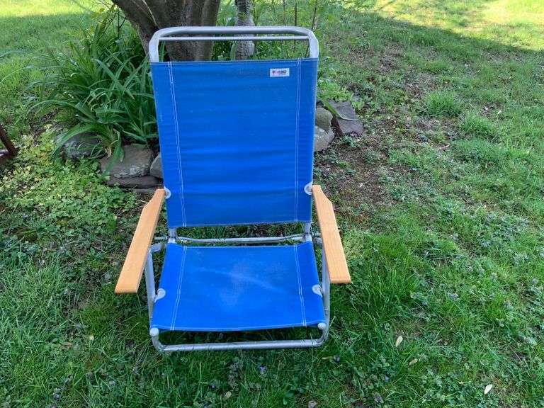 Folding Chair By Debro With Blue Nylon Fabric - Trice Auctions