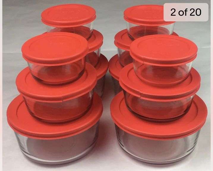 Pyrex / Anchor Hocking/Corning Glass Bowls 12 Bowl Set with Red Lids. 4 ...