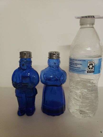 Cobalt Blue Glass Uncle Ben And Aunt Jemima Salt And Pepper Shakers