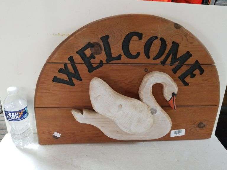 Large Decorative Wooden Welcome Sign Swan - Trice Auctions