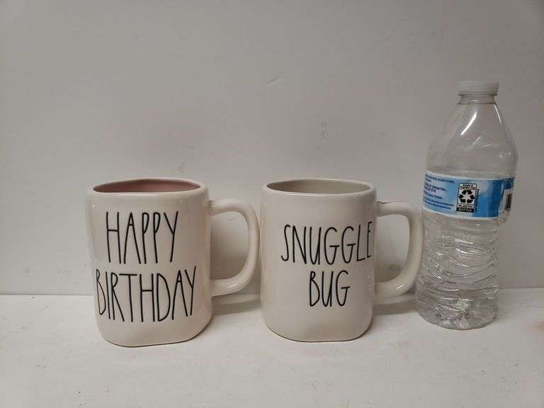(2) Rae Dunn Mugs - Happy Birthday & Snuggle Bug - Trice Auctions