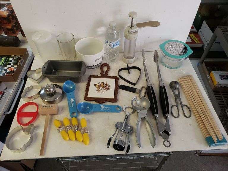 Miscellaneous Kitchen Lot - Cookie Cutters, Tongs, Corkscrew, Skewers & More - Trice Auctions