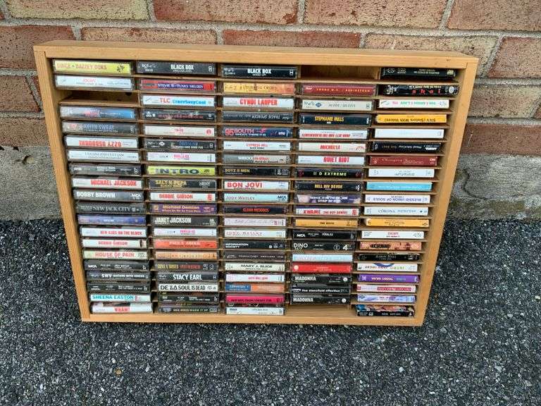 Vintage Cassettes And Wooden Holder. Around 100 Cassettes - Trice Auctions