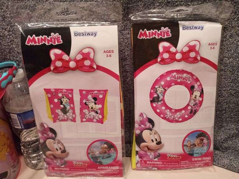 NEW Minnie Mouse Sand Pail & Shovel, Swim Goggles, Armbands & Swim Ring ...