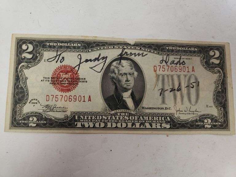 1928F Two Dollar Bill $2 Red Seal - Trice Auctions