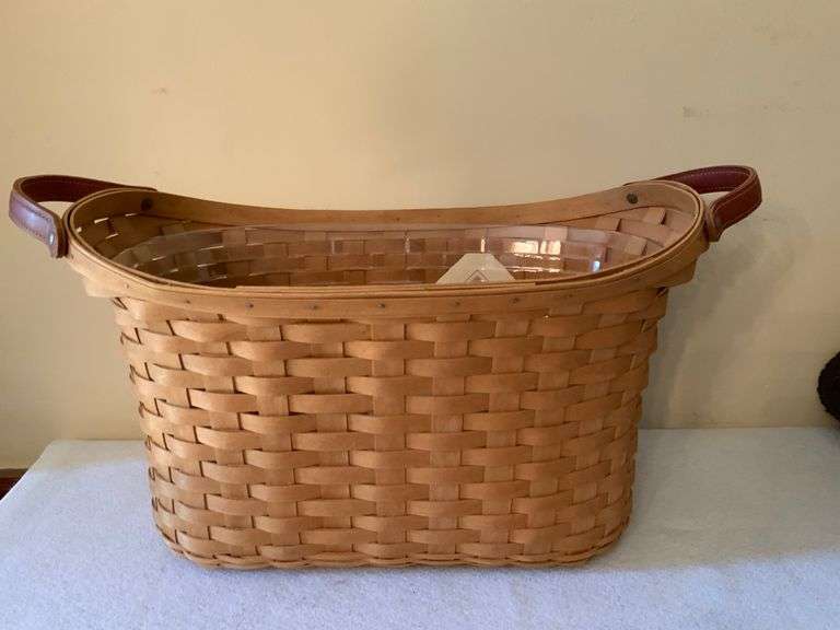 Longaberger LARGE Library Basket With Leather Handles & Protector ...