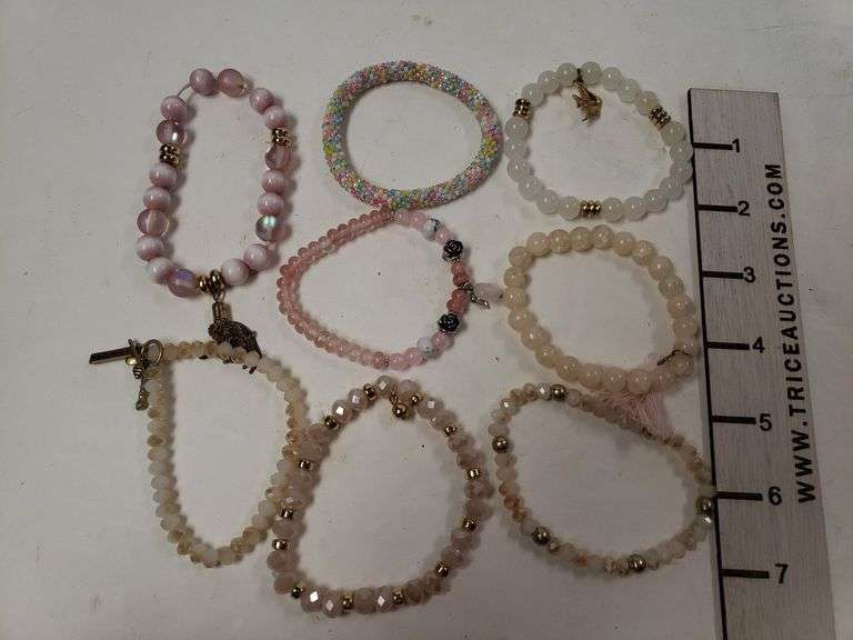 (8) Pink Pastel Stone Bracelets - Trice Auctions