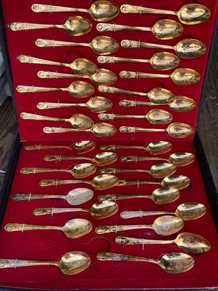 Huge Set of Gold Plated Presidential Spoons - Trice Auctions