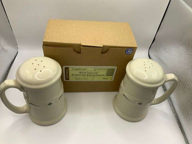 Longaberger Woven Traditions Stovetop Salt & Pepper Shakers New In Box ...