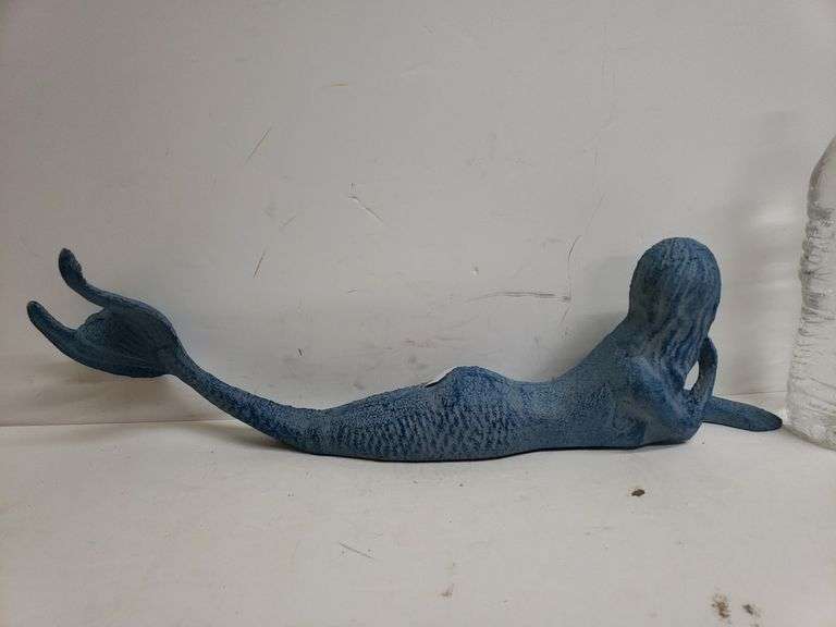 Blue Patina Belly Laying Mermaid - Trice Auctions