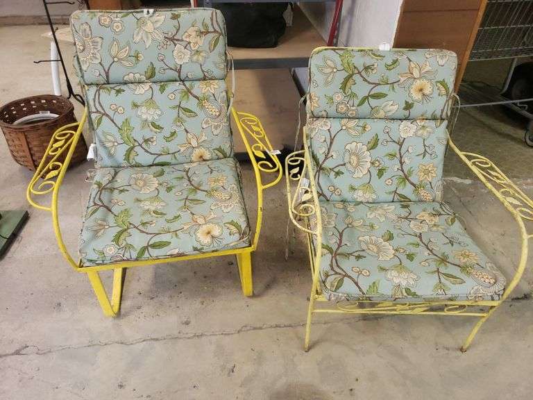 Pair Of Wrought Iron Outdoor Spring Rocker & Chair - Trice Auctions