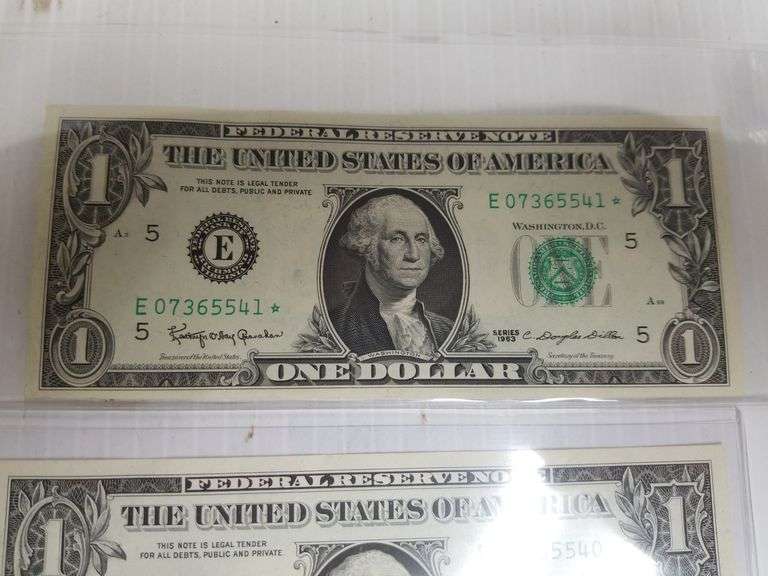 (3) One Dollar $1 Bills- Consecutive Serial Numbers - Trice Auctions