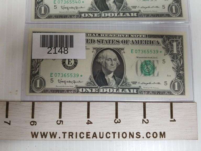 (3) One Dollar $1 Bills- Consecutive Serial Numbers - Trice Auctions