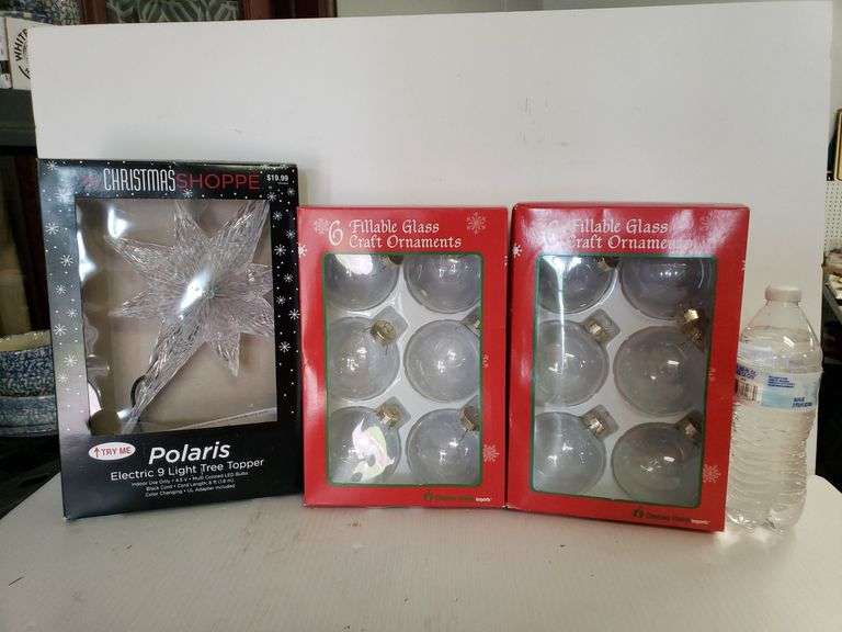 (12) Fillable Glass Crafting Ornaments & Lighted Tree Topper Star ...
