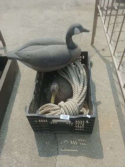 Duck Decoys, Rope &" Plastic Crate - Trice Auctions
