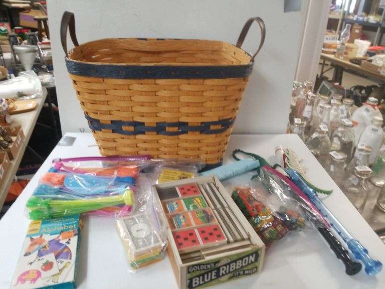 Basket With Assorted Play Items - Trice Auctions
