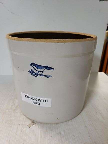 Cobalt Blue Bird Pottery/clay Crock - Trice Auctions