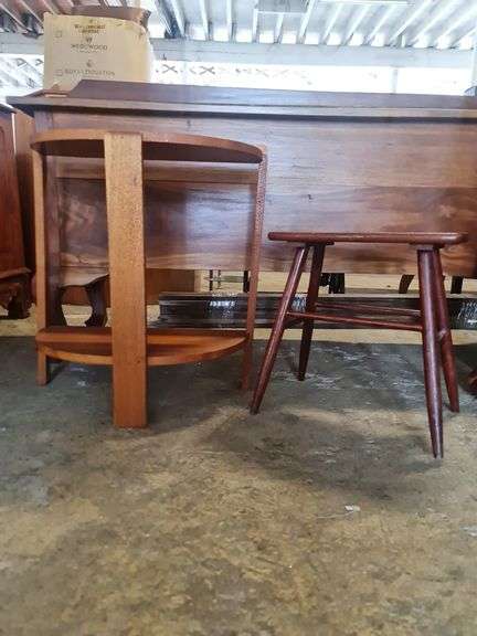 Vintage Half Round Side Table and Stool - Tullochs Auctions