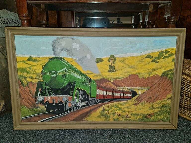 Large Vintage Painting of The '3801 Thoroughbred' Steam Locomotive ...
