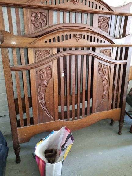 Superbly Carved Art Nouveau Style Blackwod Bed & Rail Clips ...