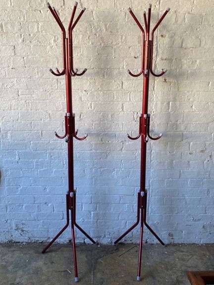 Two Red Vintage Metal Coat Racks - Tullochs Auctions