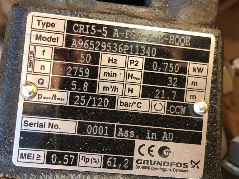 Unused Grundfos CR15-5 Vertical Centrifugal Pump - TVAA Pty Ltd T/A Tomkins Valuers & Auctioneers