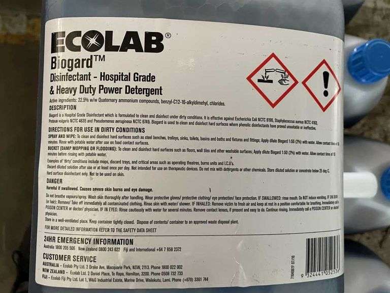 12x 5L Ecolab Biogard Disinfectant - Hospital Grade and Heavy Duty ...