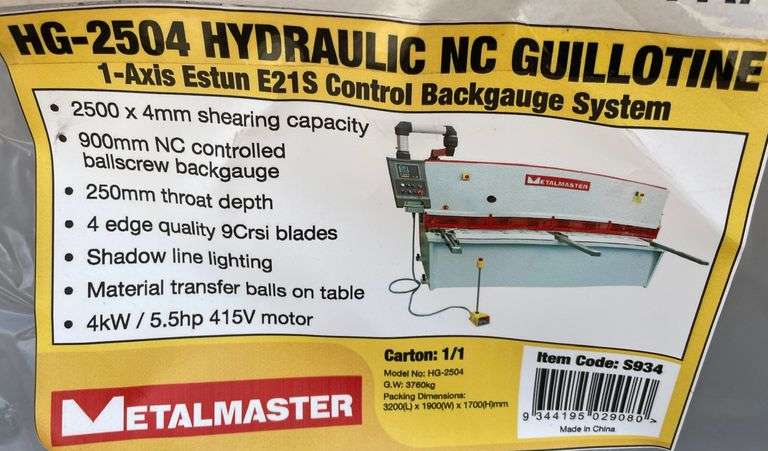 UNUSED Metalmaster Hydraulic NC Guillotine HG-2504 - collection ...
