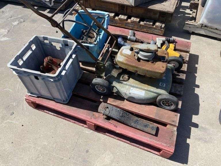 Pallet Including Antique Victor Lawnmower, Rattle Guns, Drills & Heavy ...
