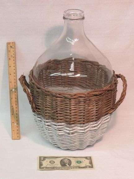 Large Wicker Wrapped Clear Glass Jug as shown #2 - Texas Online Auction ...