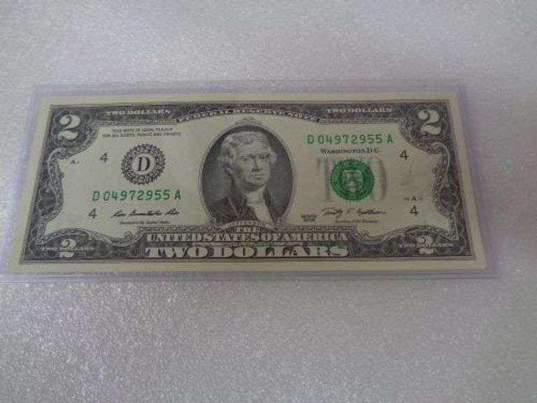 Crisp 2009 Uncirculated Two Dollar Bill - Texas Online Auction House