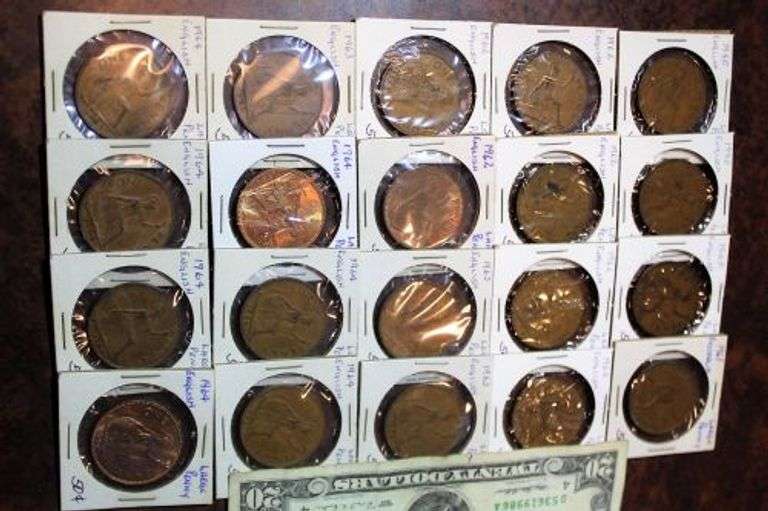 Collection of 20 vintage British English large pennies ranging from ...