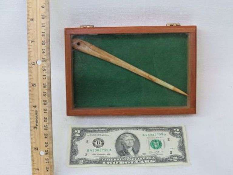 Native American Skin Stitching Needle made of Bone in dispay case as ...