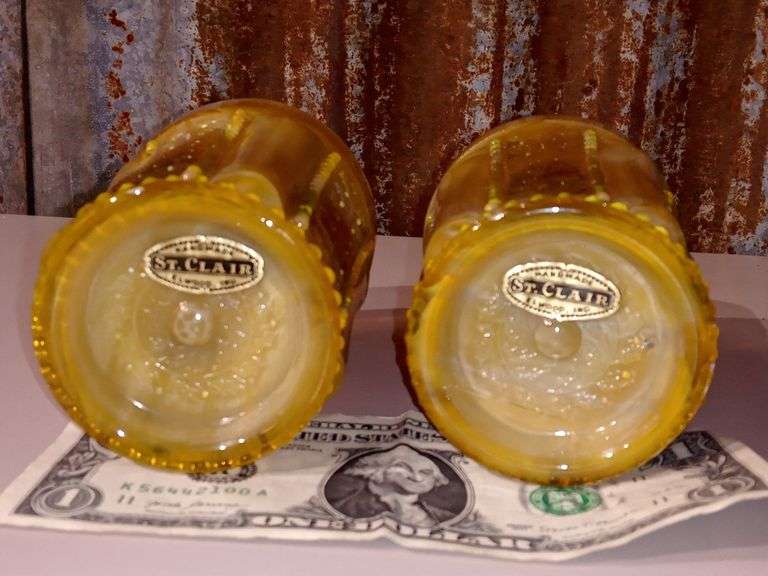 Lot of 2 stunning rare vintage Joe St Clair glass holly band berry ...