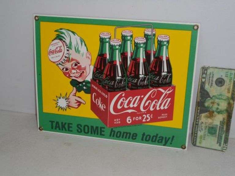 COCA-COLA enamel repop sign. - Texas Online Auction House