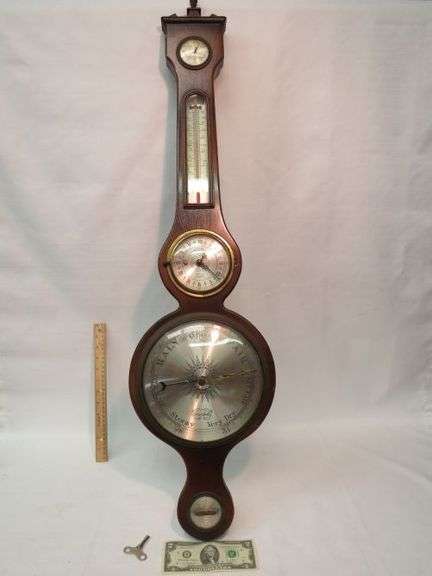 Vintage Working P.F. Bollenbach Mahogany Banjo-Style Wall Barometer ...