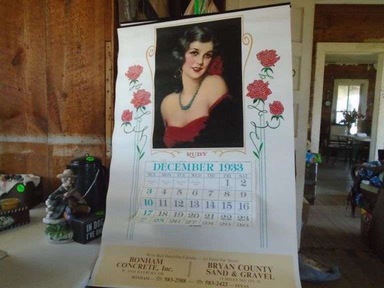 CASH ONLY -- Reproduction calendar, Dec. 1933, Ruby, advertising. (B ...