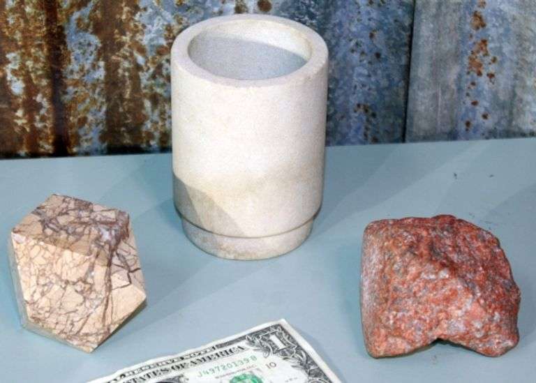 Beautiful lot of solid stone items - geodesic granite piece, solid ...