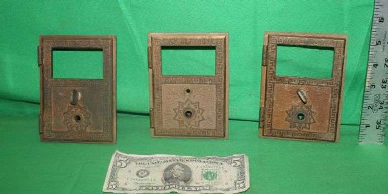 Lot of 3 vintage post office box/mailbox/postal lock box doors *as ...