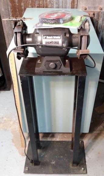 Vintage Ohio Forge 6" Bench Grinder on heavy duty anchorable stand with ...