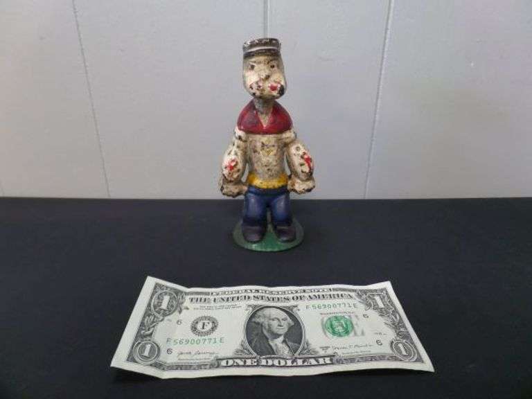 AMAZING Vintage Cast Iron "Popeye the Sailor Man" Coin Bank!! MUST SEE ...